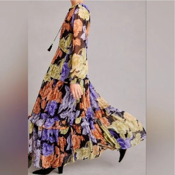 Anthropologie | Dresses | Anthropologie Chiffon Long Dress Long Sleeves ...